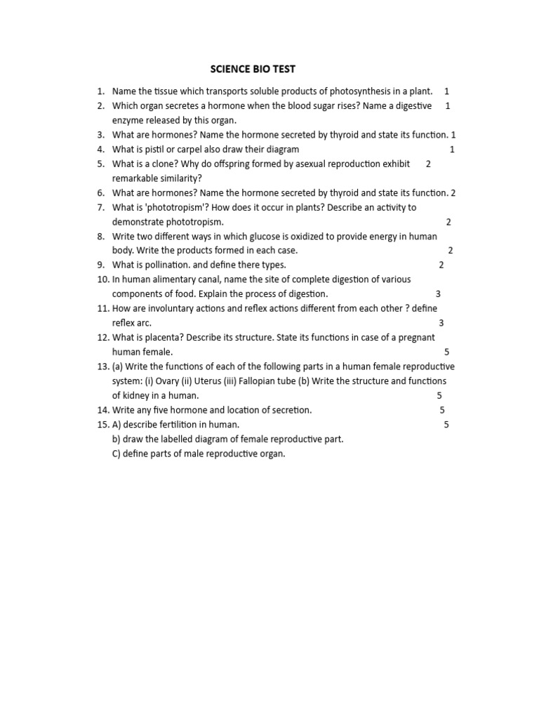 10th Biology Test Kaushik | PDF