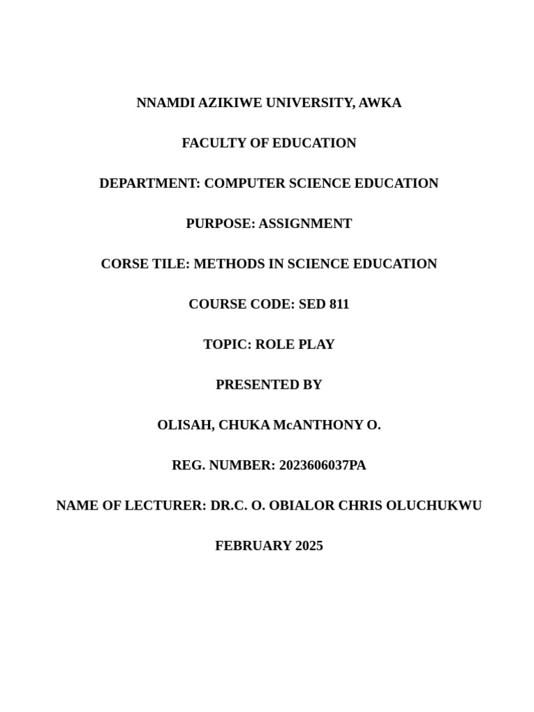 Role Play in Science Education Methods | PDF
