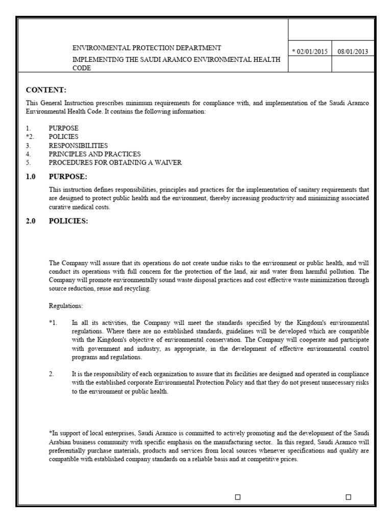 GI 151.006 Implementing The Saudi Aramco Environmental Health Code ...