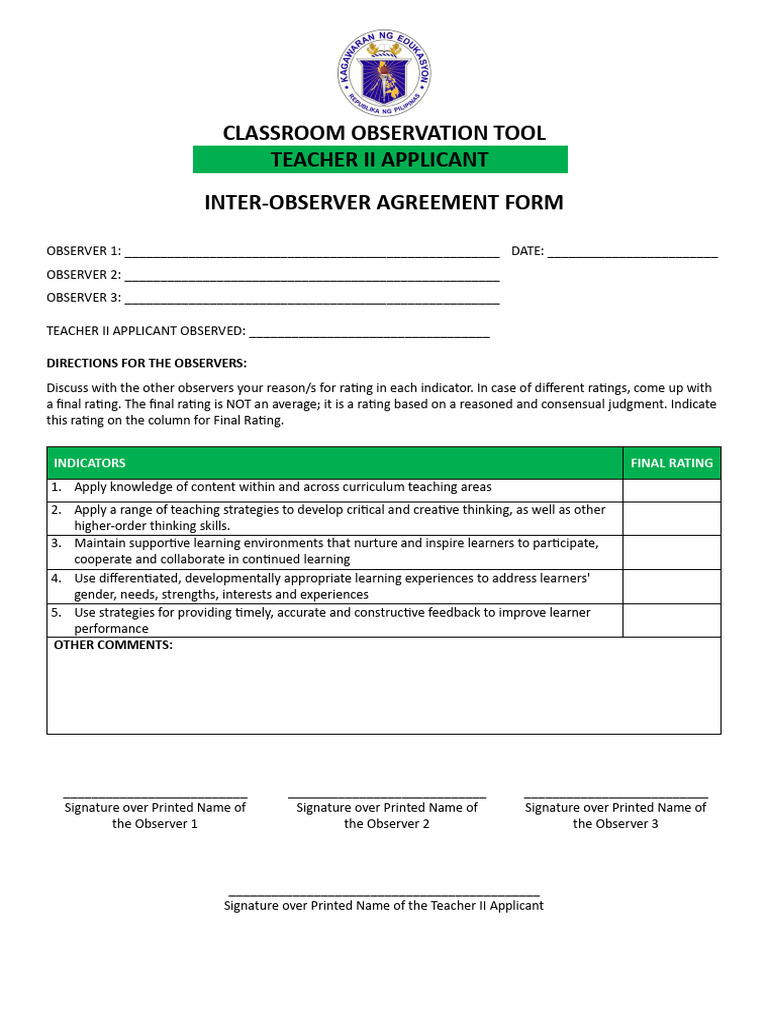 Inter-Observer Agreement Form 2024 | PDF