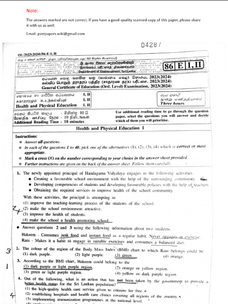 2024 O/L Health Past Papers Collection | PDF