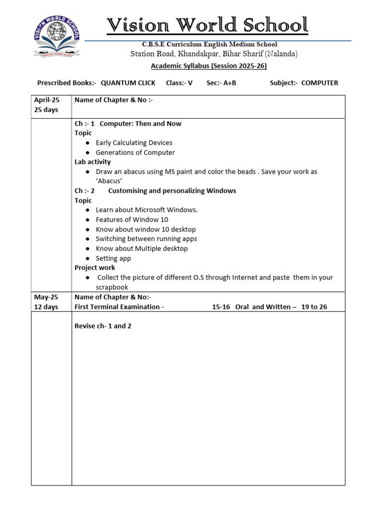 Class 5 A+B Syllabus | PDF | Microsoft Word | Microsoft Excel