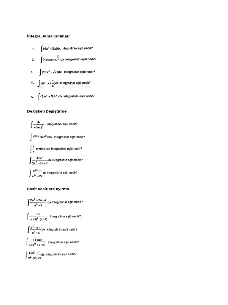 Matematik 1 Final Sinavi Calisma Sorulari | PDF