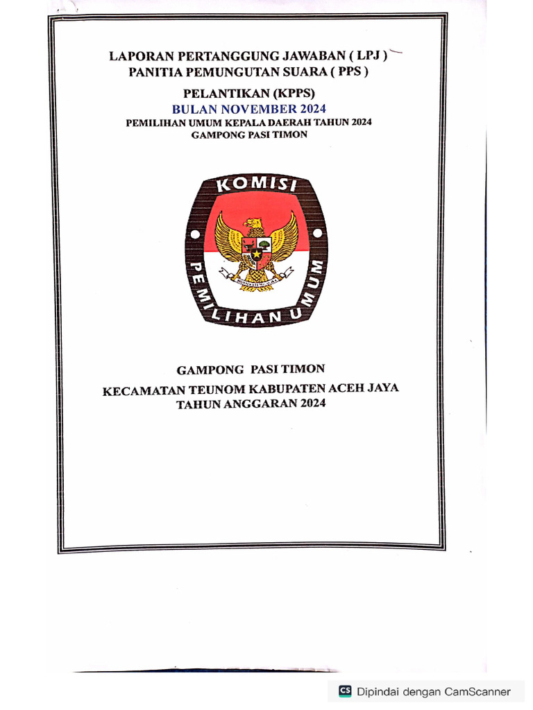 LPJ Pelantikan KPPS Bulan November Desa Pasi Timon | PDF