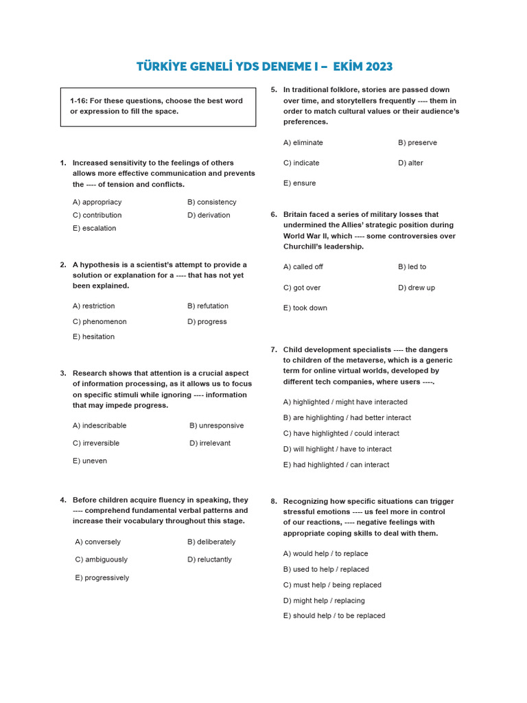 Turkiye Geneli Yds Deneme I Ekim 2023 | PDF | Ancient Egypt | Francis Galton