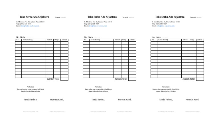 Nota Pembelian Toko Sejahtera Jakarta | PDF