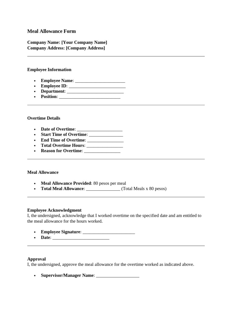 Meal Allowance Form | PDF