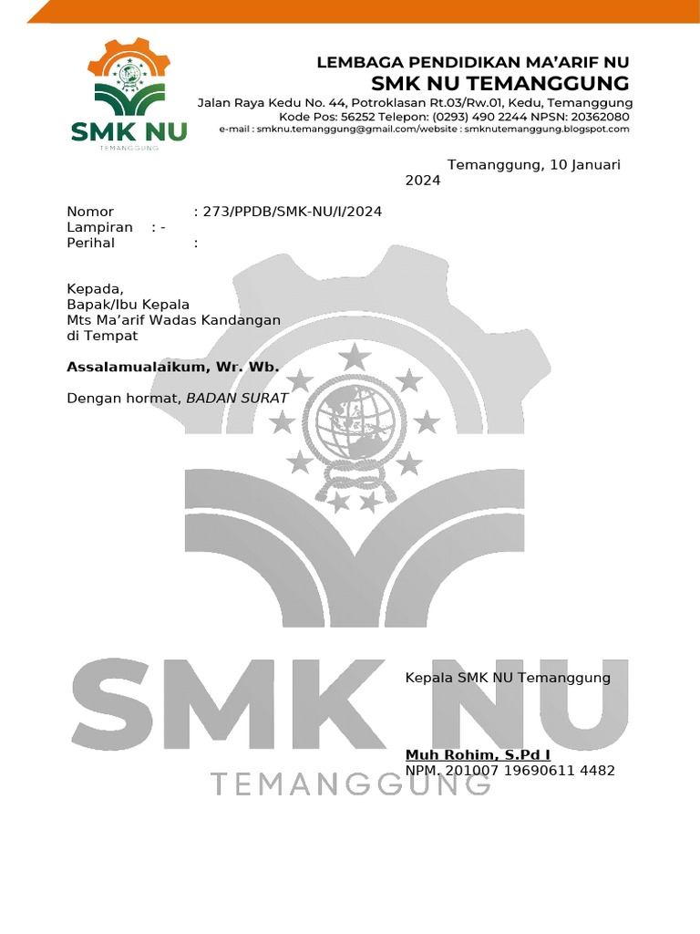 Salinan KOP SURAT LOGO BARU SMK NU TMG | PDF