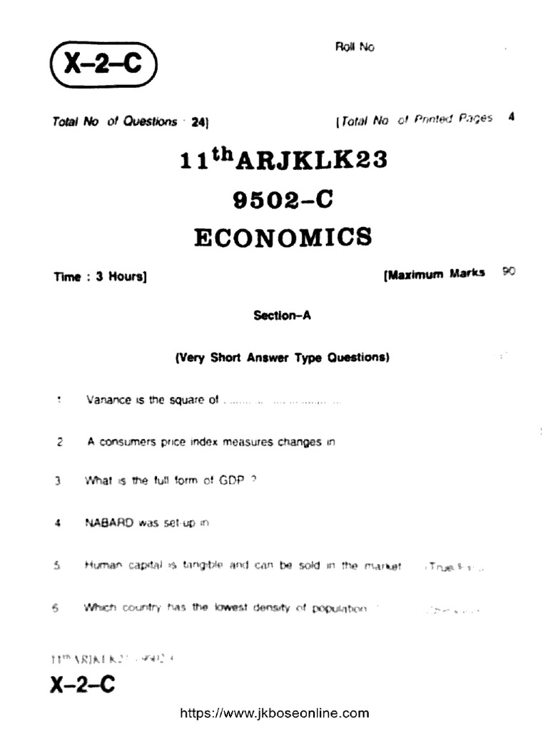 JK Bose Class 11 Economics 9502 C 2023 | PDF