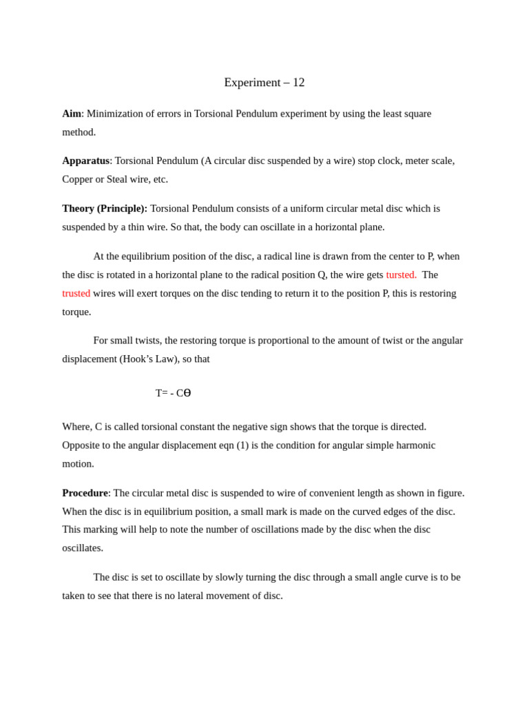 Torsional Pendulum | PDF | Oscillation | Pendulum
