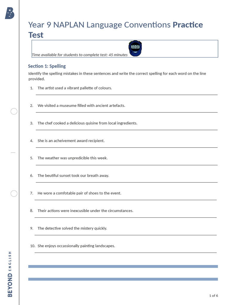 Year 9 NAPLAN Language Conventions Practice Test | PDF | Linguistics ...