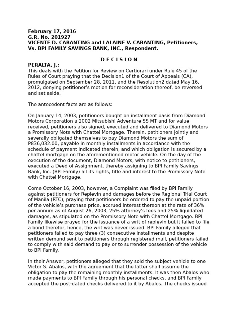 Cabanting vs. BPI Family Savings Case | PDF | Interest | Subpoena Duces ...