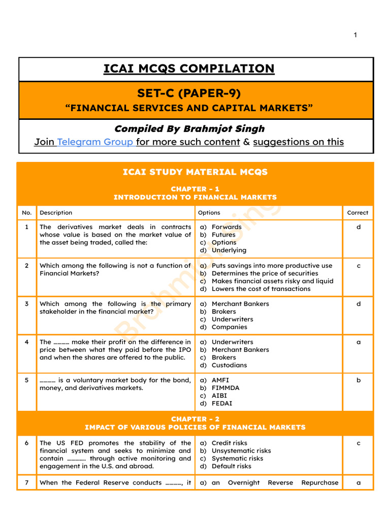 CA Final Set-C (Paper-9) - Icai Mcqs Compilation | PDF | Bonds (Finance ...