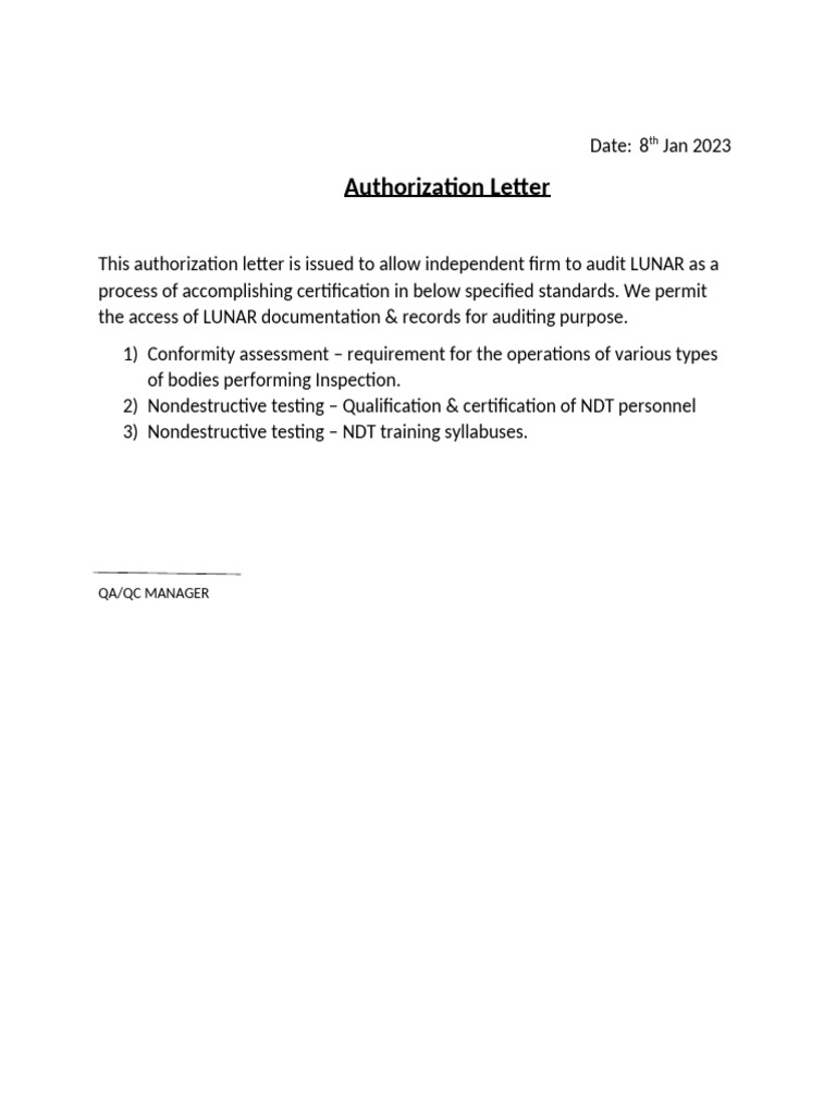 Authorization Letter | PDF