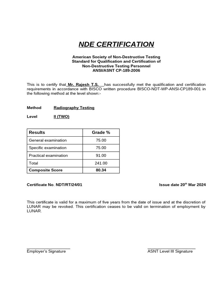 NDT Certification for Radiography | PDF