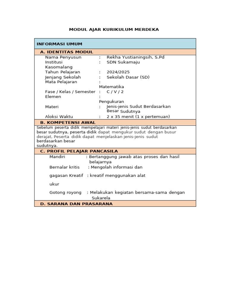 Modul Ajar observasi kls 5 MTK | PDF