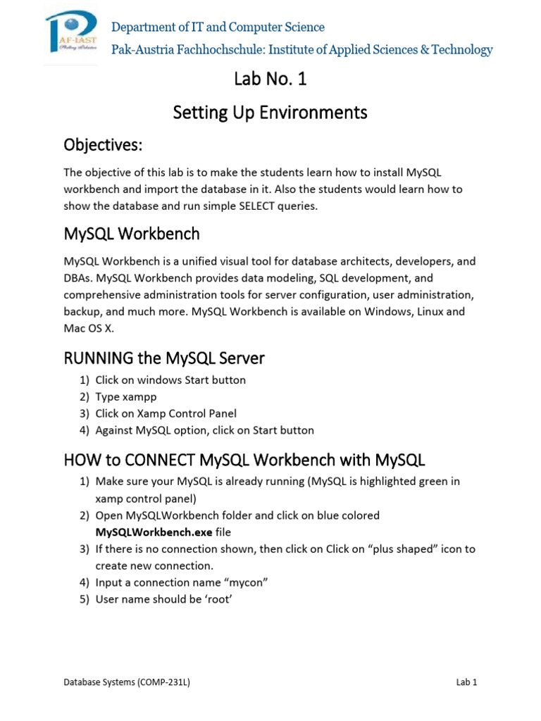 Lab No 1 | PDF | My Sql | Databases
