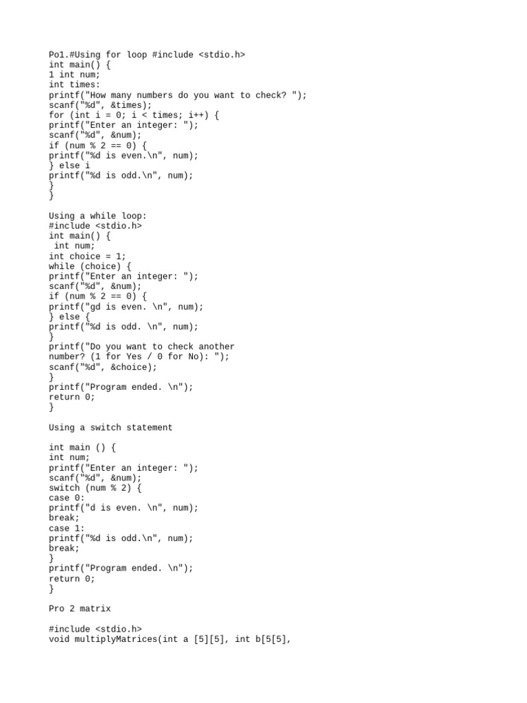 C Program for Even/Odd and Matrix Multiplication | PDF