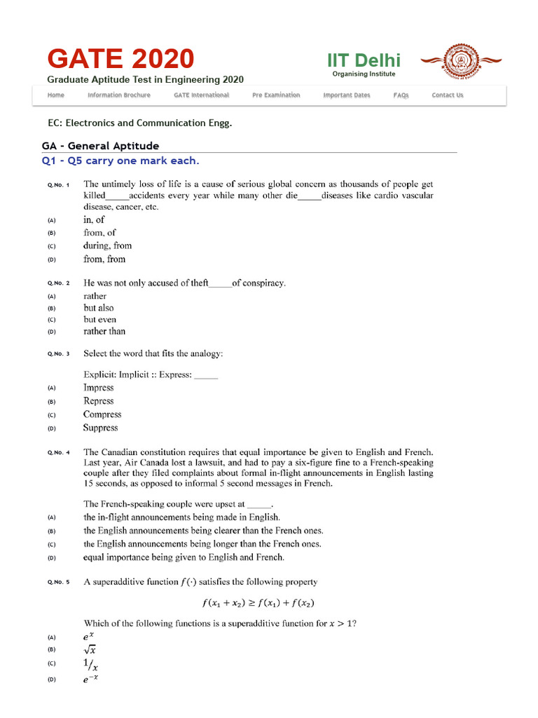 Gate Ece 2020 Question Paper | PDF