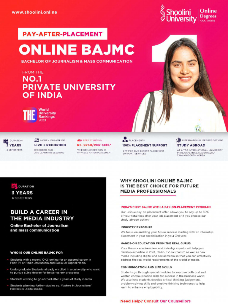 Shoolini Online BAJMC 2023 | PDF