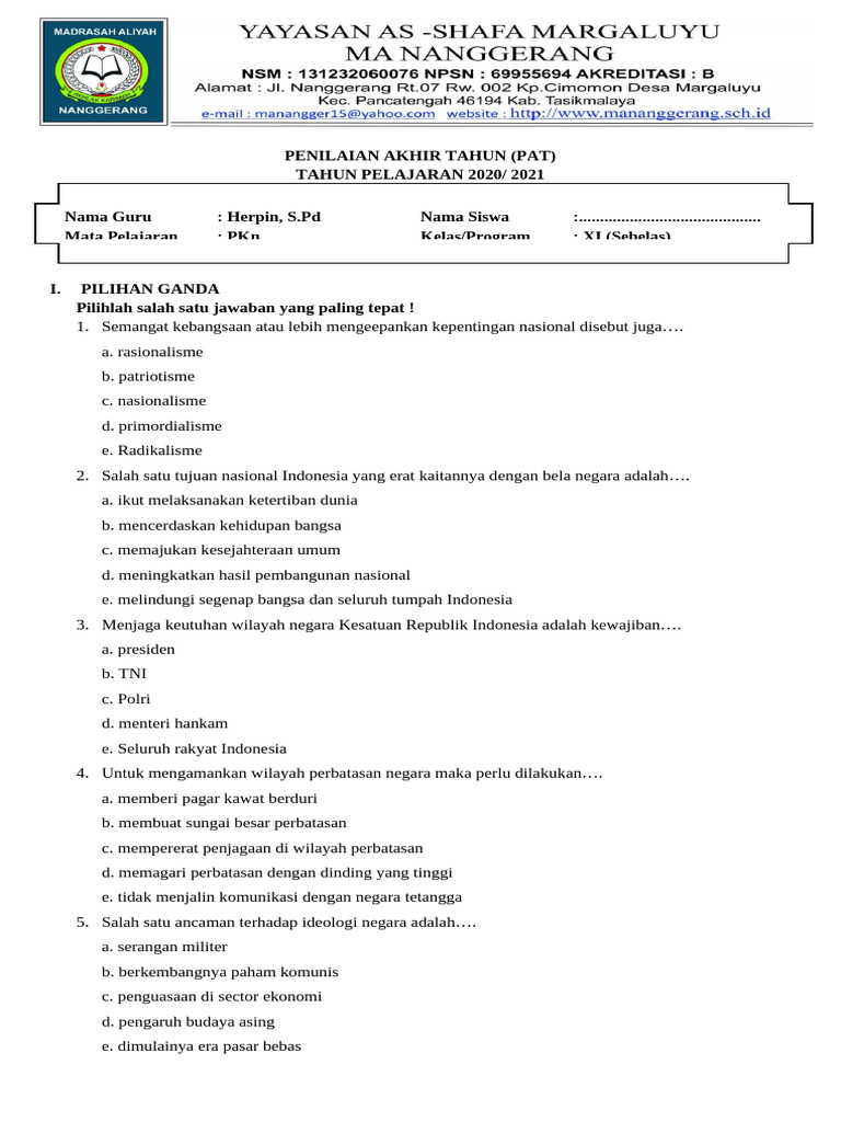 Soalpat PKN Kelas 11 | PDF