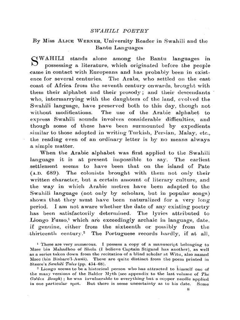 Swahili Poetry | PDF | Rhyme | Stress (Linguistics)