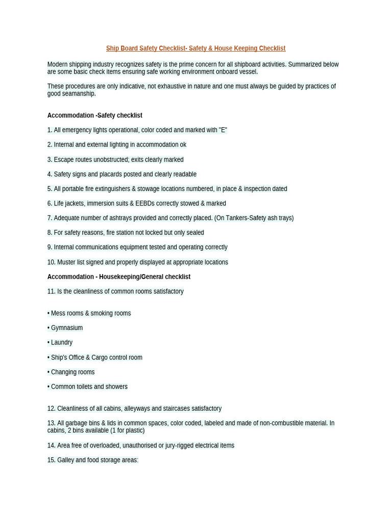 Shipboard Safety Checklist Overview | PDF | Oil Tanker