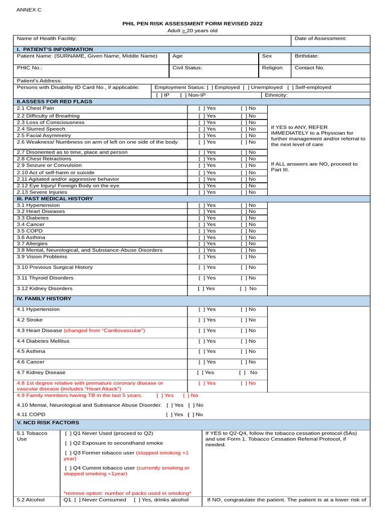 Phil Pen Risk Assessment Form 2022 | PDF | Cardiovascular Diseases ...