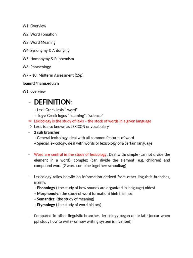 W1 | PDF | Lexicology | Word