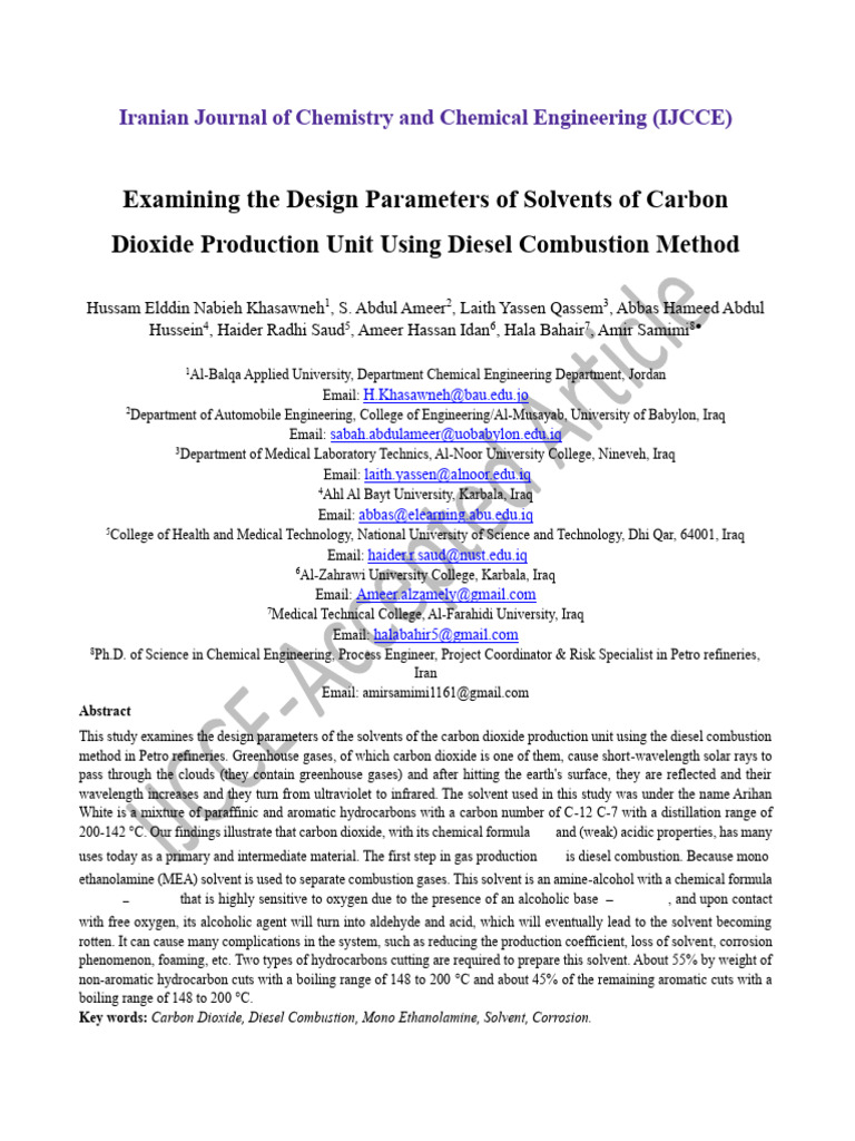 Solvent Design for CO2 via Diesel Combustion | PDF | Combustion ...
