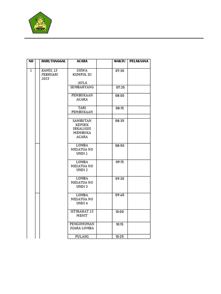 Susunan Acara Bulbas Bali Hari Pertama | PDF