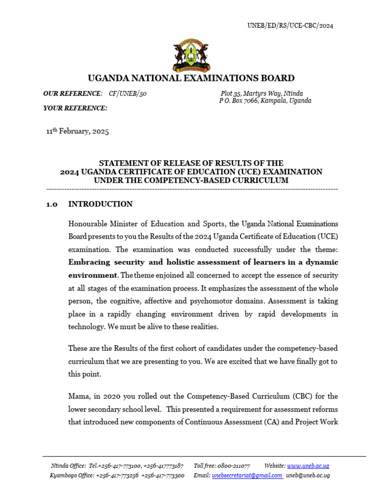 Statement - Release of 2024 Uce CBC Exam | PDF | Curriculum | Reading Comprehension