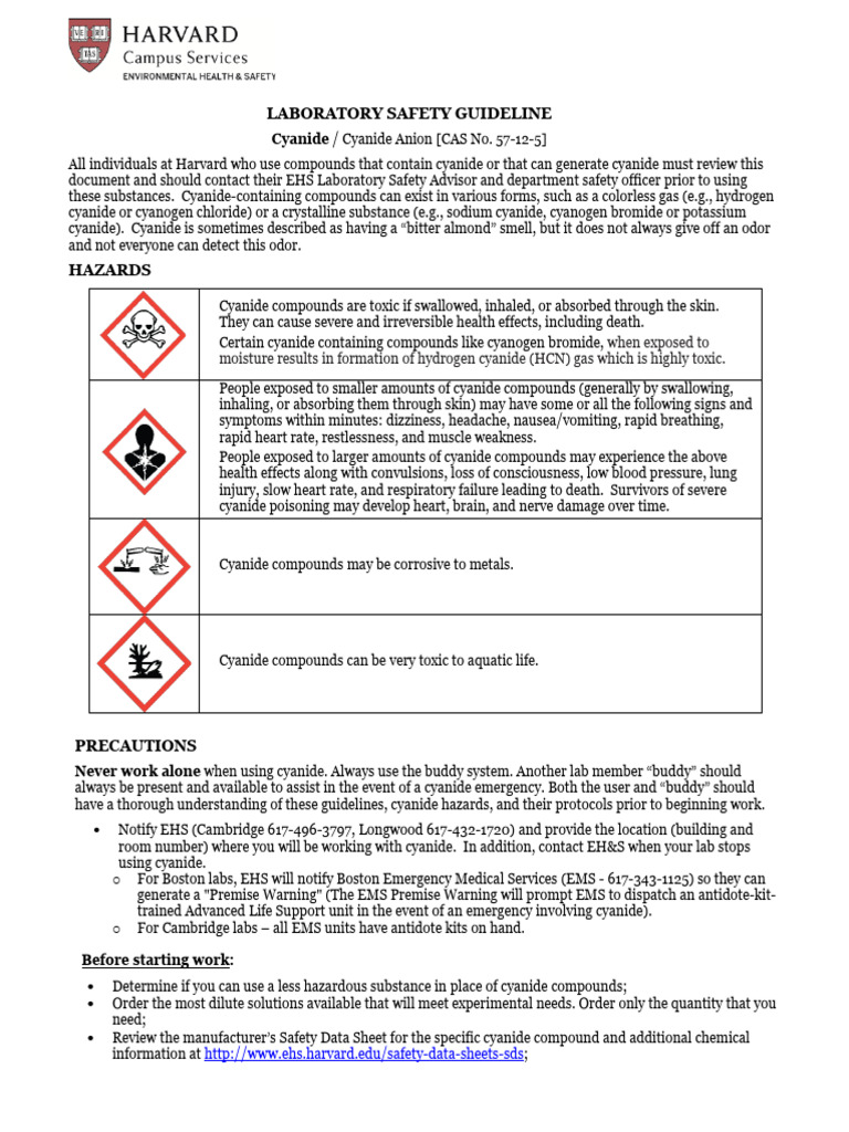 Laboratory Safety Guideline - Cyanide | PDF | Cyanide