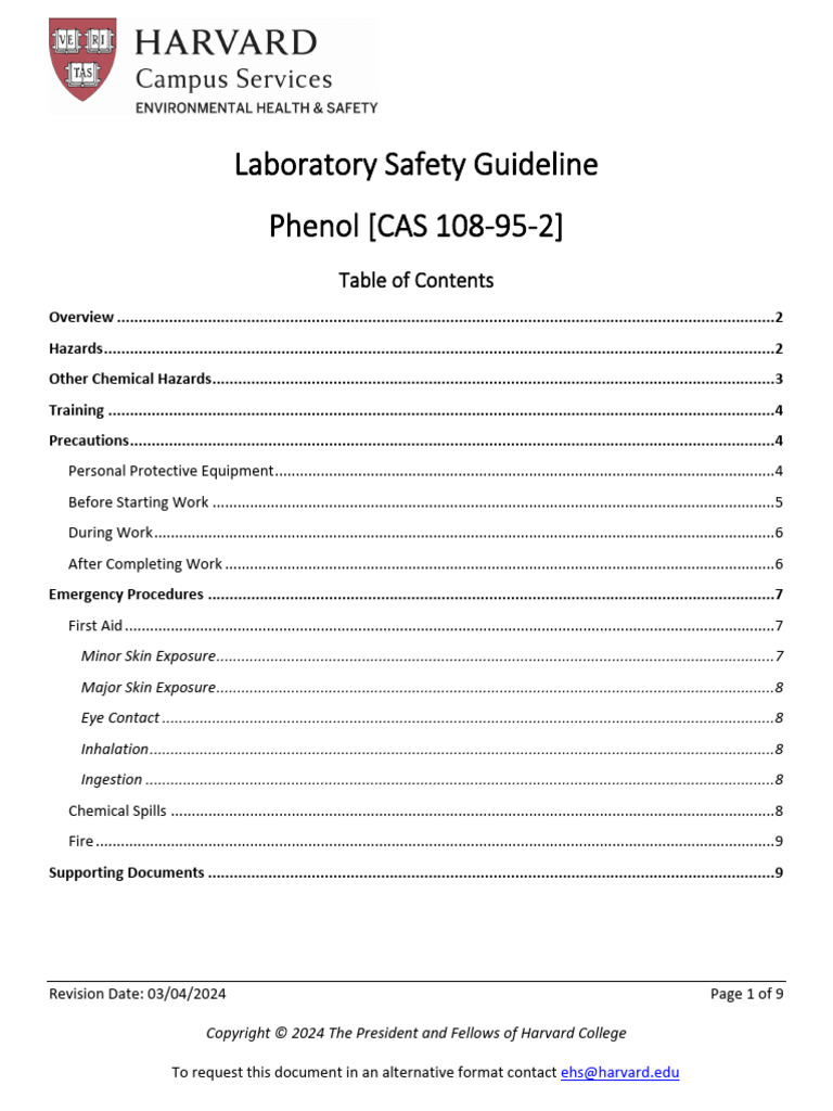 Harvard Guidelines for Phenol Safety | PDF | Personal Protective ...