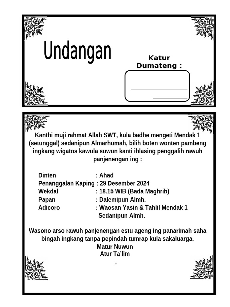 Template Undangan Tahlil | PDF