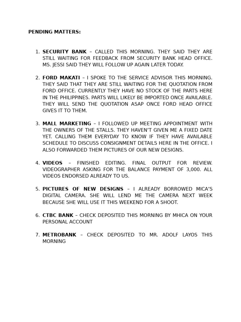 Pending Matters | PDF