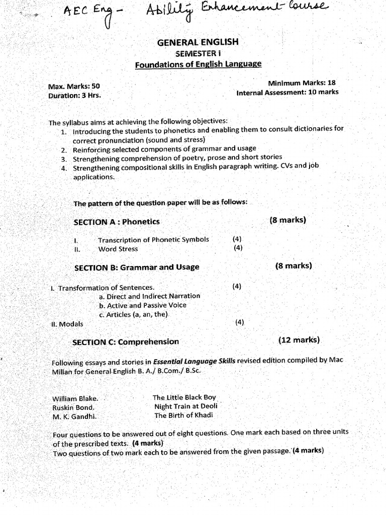 AEC-EnG_Ability Enhancement Course | PDF