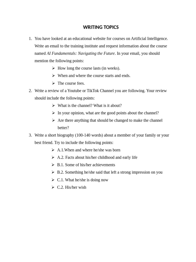 Writing Topics for AI and Reviews | PDF