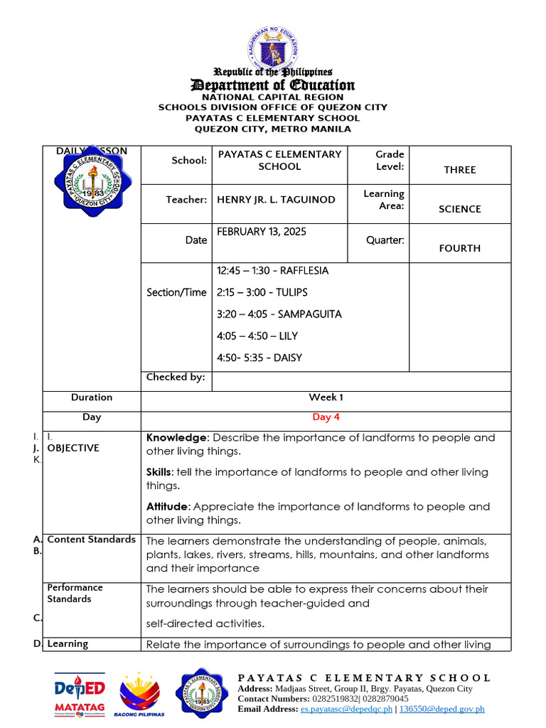DLP-SCIENCE-4TH.1.4 | PDF | Learning | Metro Manila