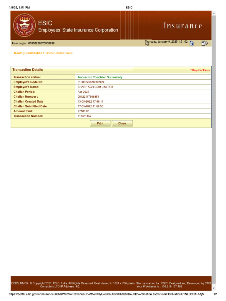 Agricom Esic Payment - Apr-2022 | PDF