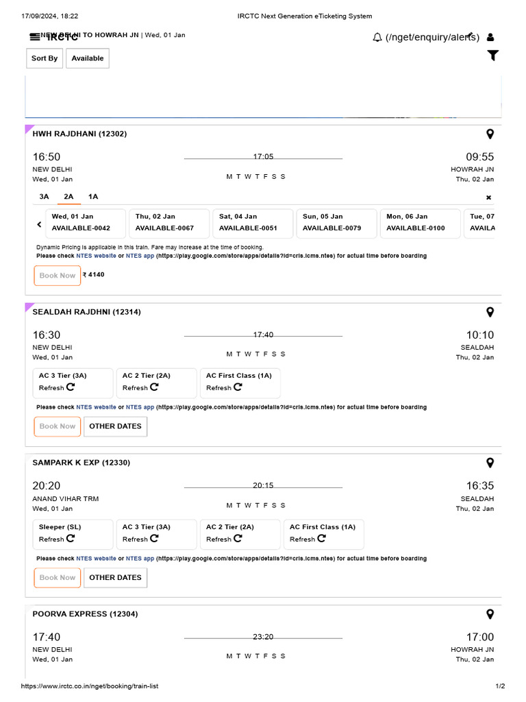 Kolkata IRCTC 2AC Ticket Rate | PDF | Passenger Rail Transport | Delhi