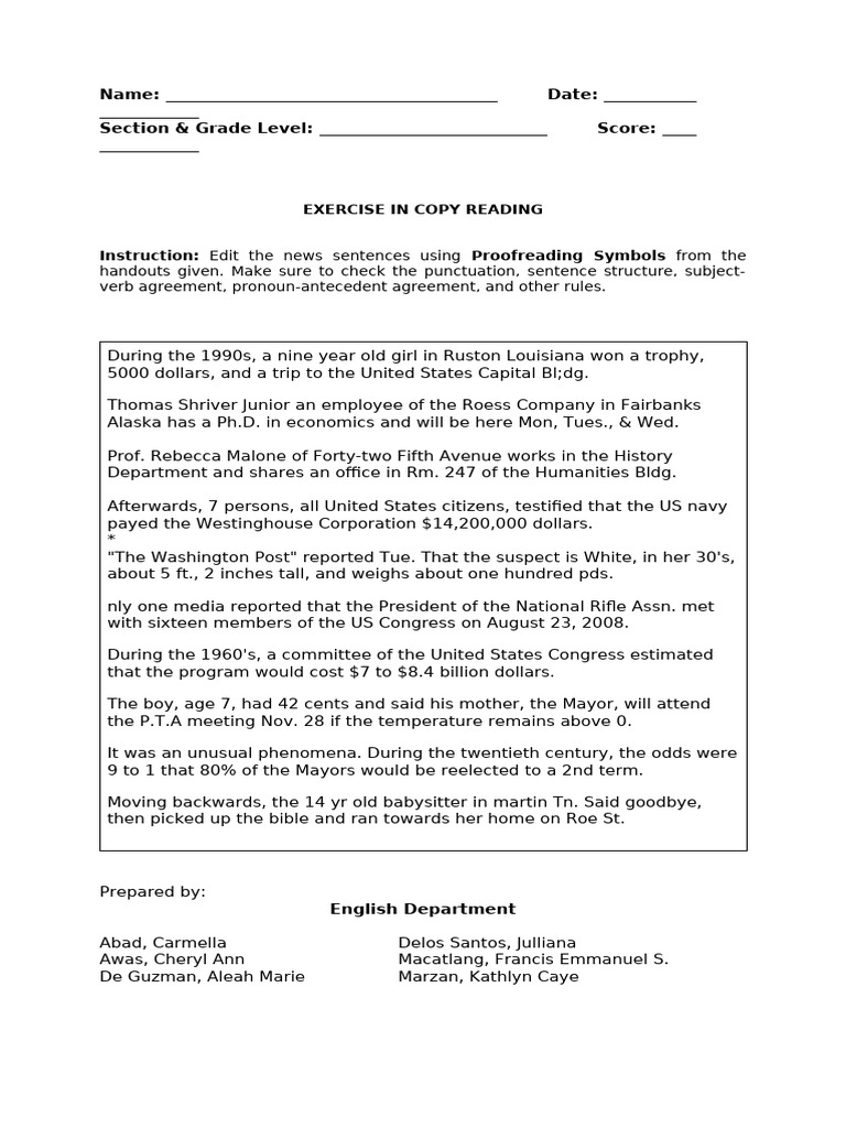 EXERCISE IN COPY READING | PDF