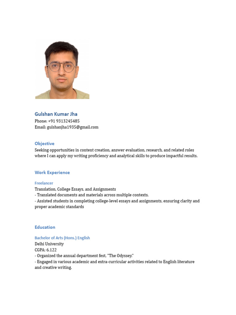 Gulshan Kumar Jha Resume | PDF