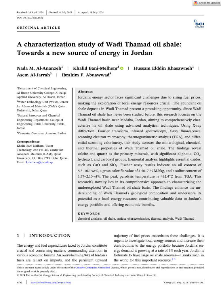 Energy Science Engineering - 2024 - Al‐Ananzeh - A characterization ... Energy Science Engineering - 2024 - Al‐Ananzeh - A characterization ...