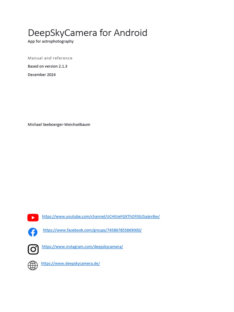 DeepSkyCamera App Manual for Astrophotography | PDF | Exposure (Photography) | Shutter Speed