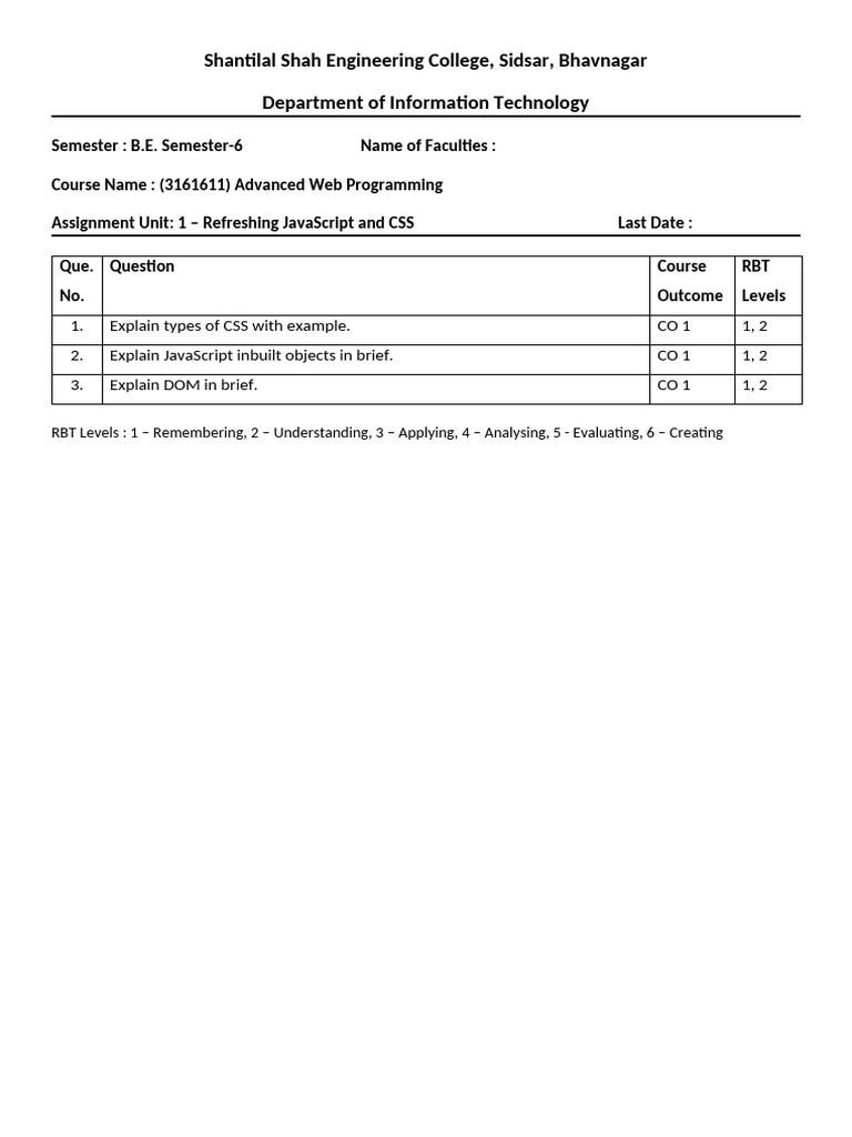 Advanced Web Programming Assignments SJA SSEC | PDF | Computer Programming | Information Technology