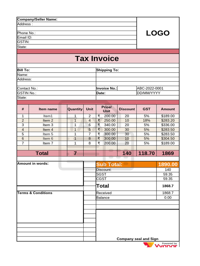 GST Bill Format 001 | PDF