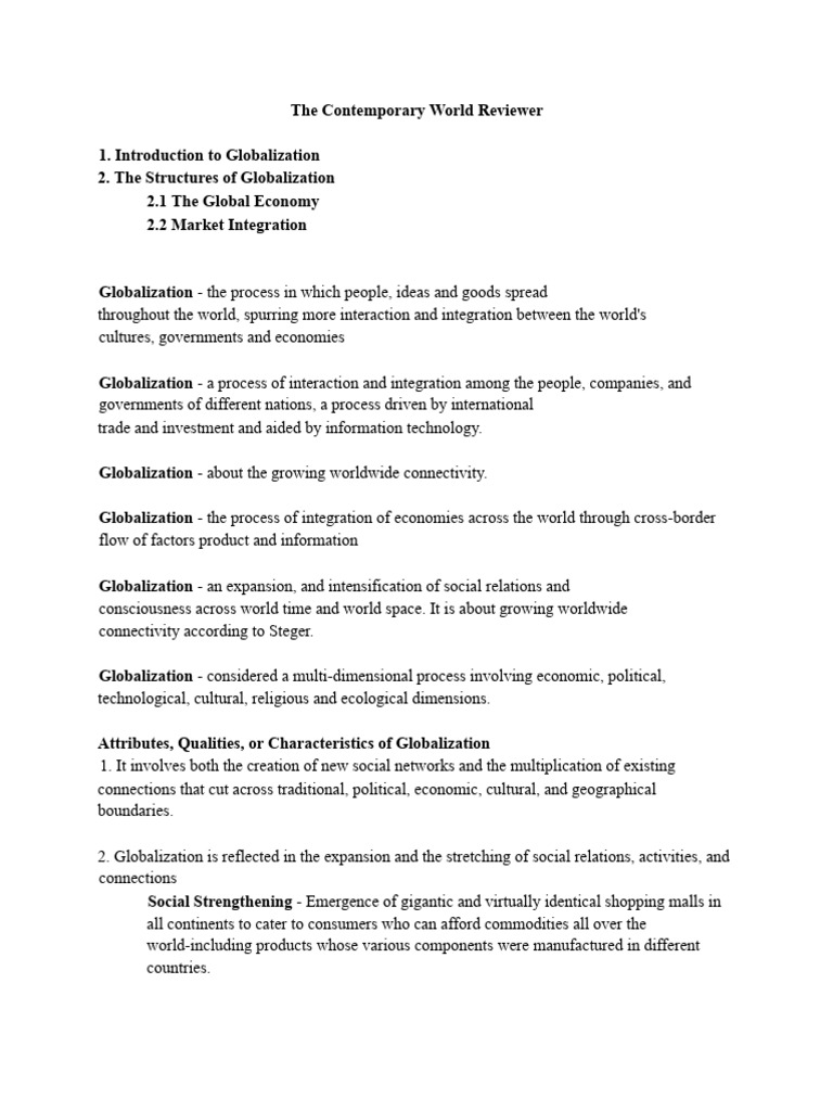 The Contemporary World Reviewer | PDF | Bric | Globalization