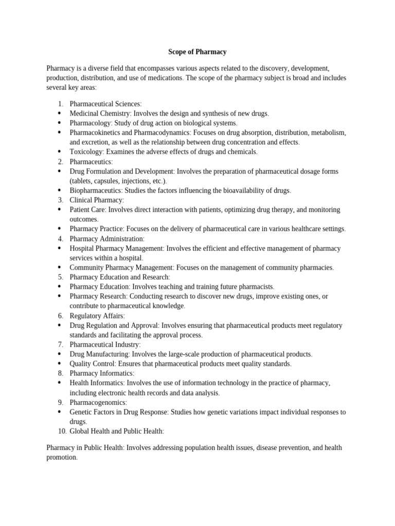 Scope of Pharmacy | PDF | Pharmacy | Pharmaceutical Sciences