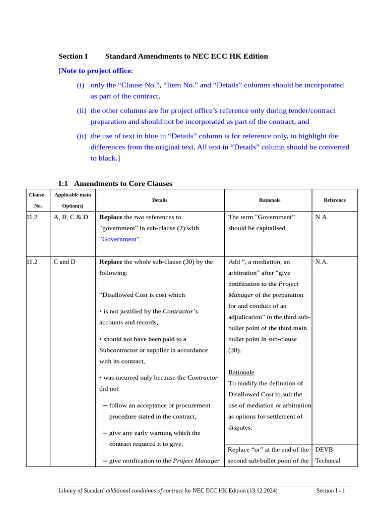 ECC HK_ACC_20241213_Section I_clean | PDF | Subcontractor | Business Law